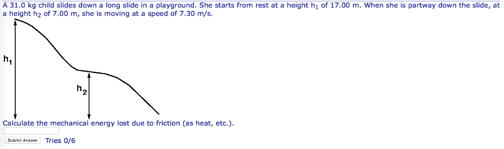 Solved A 31.0 kg child slides down a long slide in a | Chegg.com