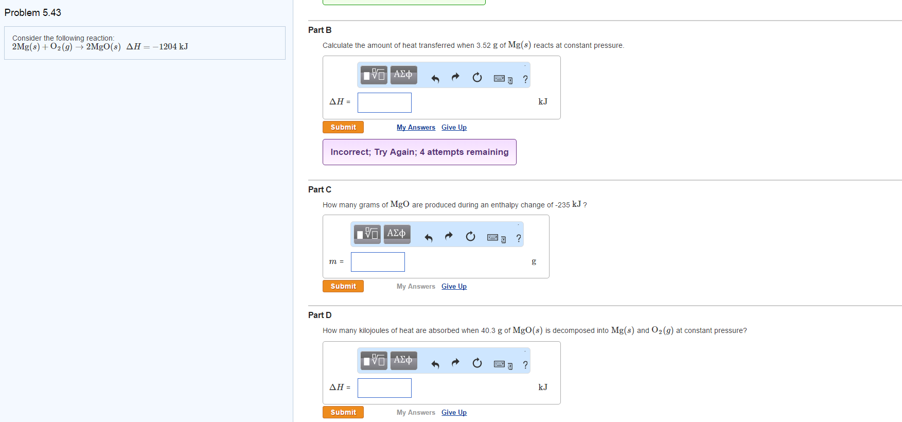 Solved Consider the following reaction: Part B Calculate the | Chegg.com