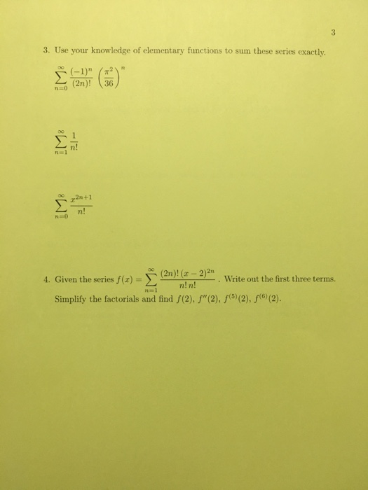Solved Use your knowledge of elementary functions to sum | Chegg.com