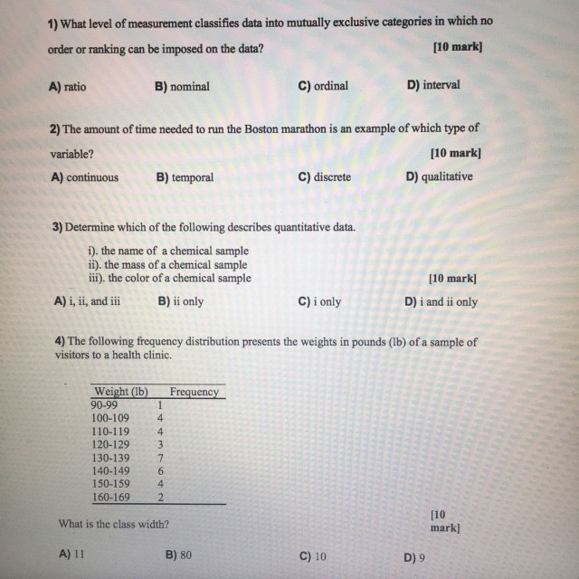 Solved 1) What level of measurement classifies data into | Chegg.com