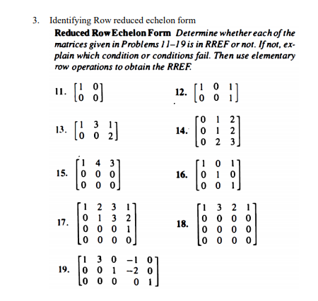 Solved 3. Identifying Row reduced echelon formm Reduced | Chegg.com