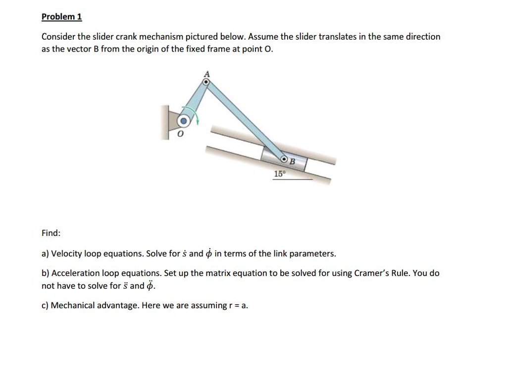 Solved Problem 1 Consider the slider crank mechanism | Chegg.com