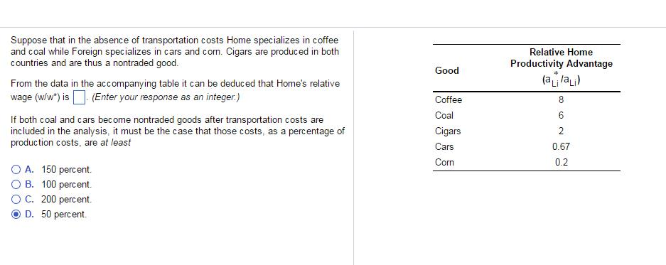Solved Suppose that in the absence of transportation costs | Chegg.com