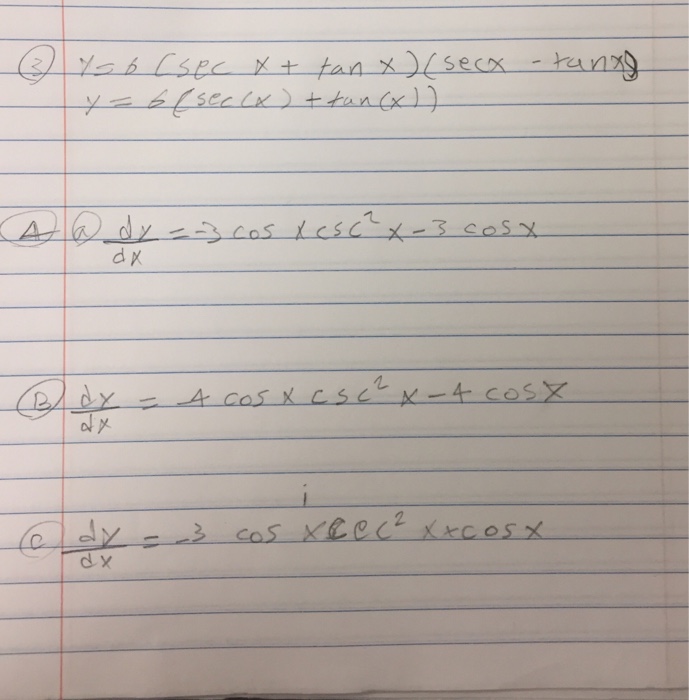 Solved y = 6 (sec x + tan x) (sec x - tan x) y = 6(sec (x) + | Chegg.com
