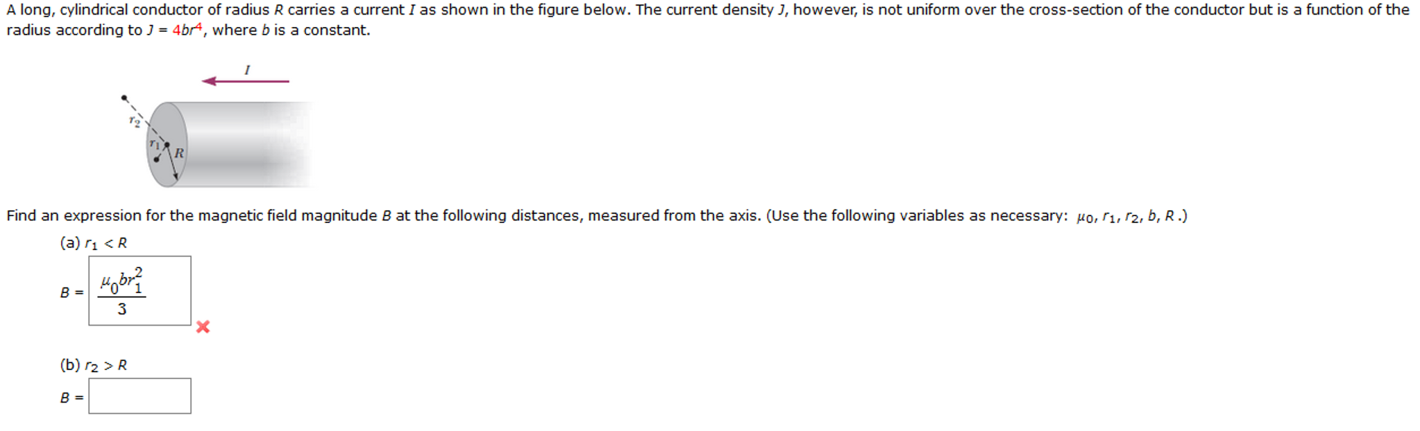 Solved A long, cylindrical conductor of radius R carries a | Chegg.com
