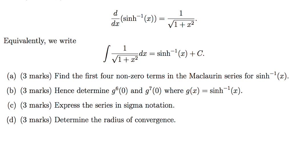 Solved dx sinh)) V1+2 Equivalently, we write dx sinh-1 (x) + | Chegg.com