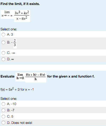 Solved Find the limit, if it exists. Limit x tends to | Chegg.com