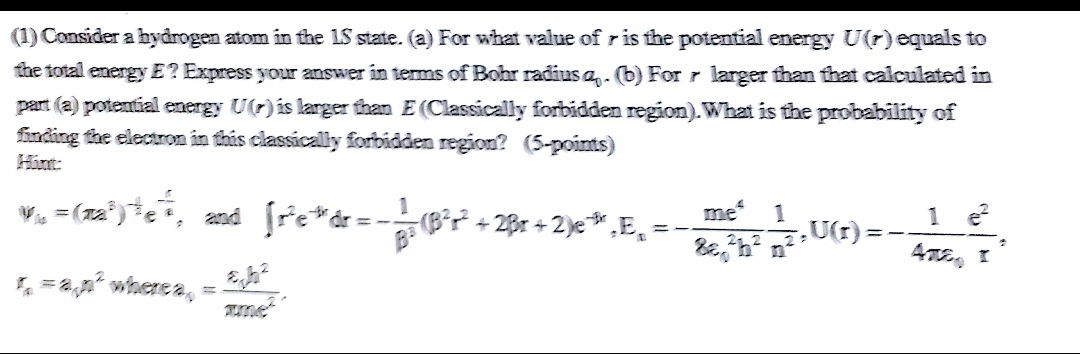 Solved Consider A Hydrogen Atom In The 1s State A For What