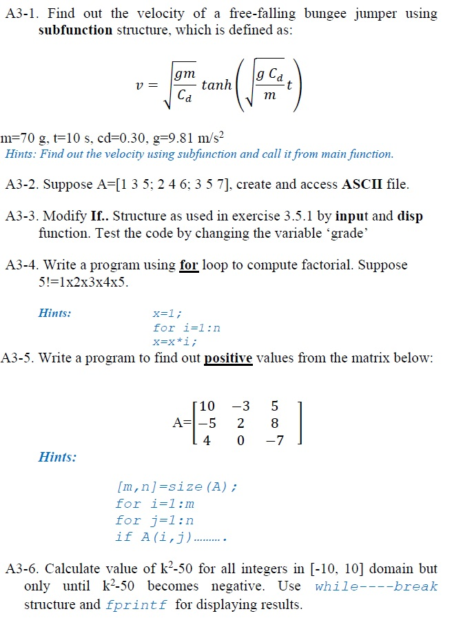 Solved MATLAB Find out the velocity of a free-falling bungee | Chegg.com