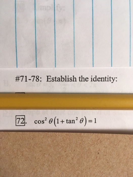 Solved Establish the identity: cos^2 theta (1 + tan^2 | Chegg.com