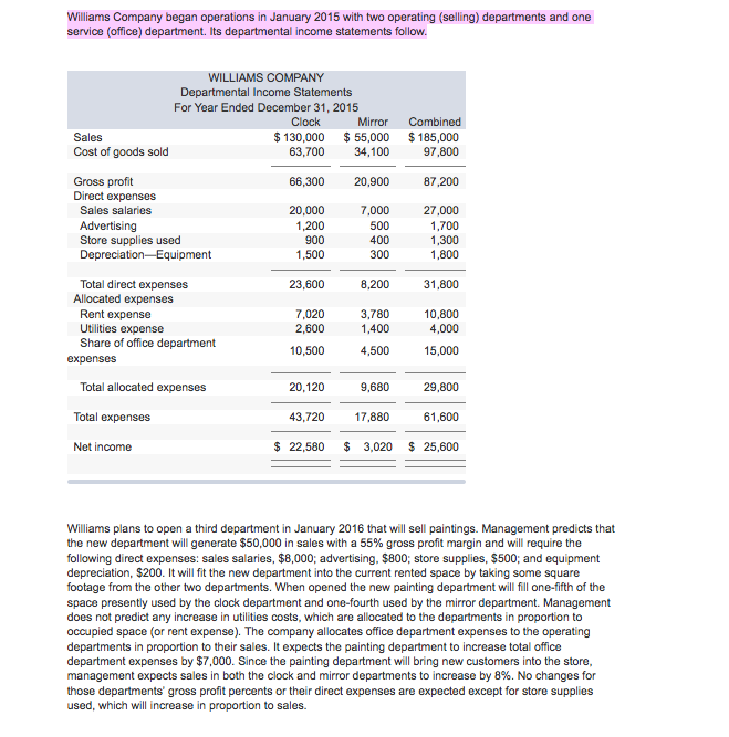 Solved Williams Company began operations in January 2015 | Chegg.com
