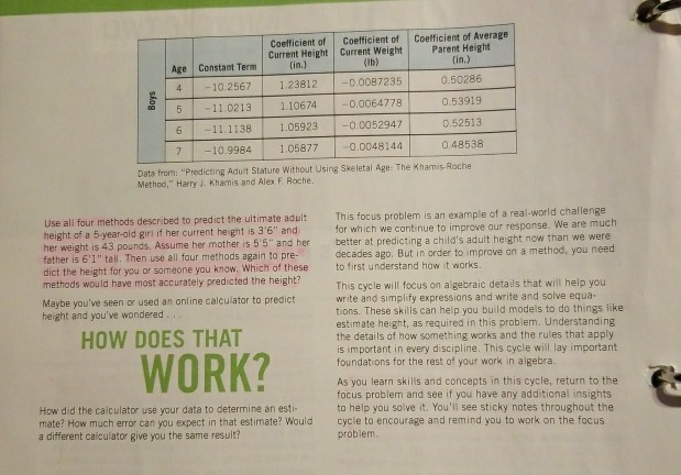 2 Predicting a Child's Height Focus Problem Parents | Chegg.com