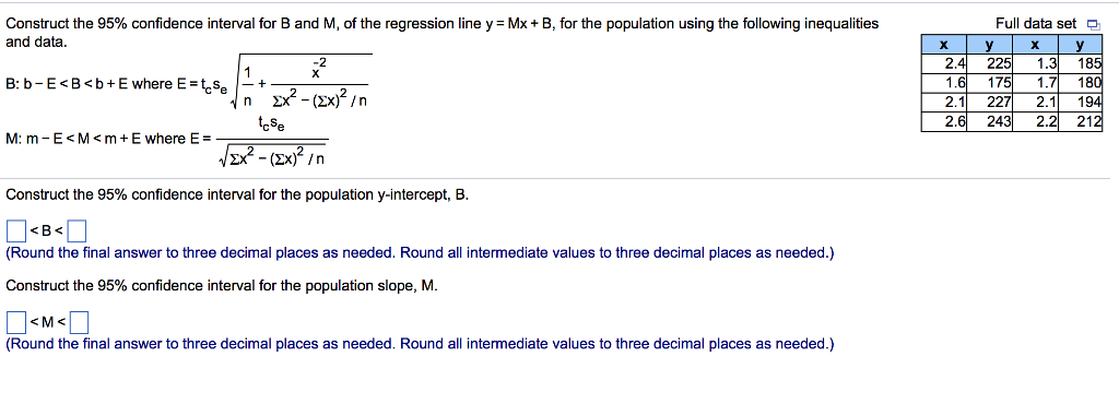 Solved Construct the 95% confidence interval for B and M, of | Chegg.com