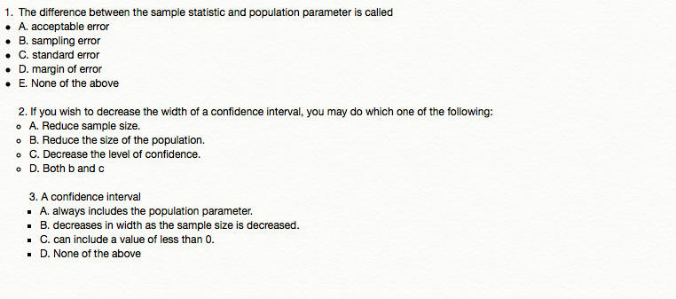 Solved 1. The difference between the sample statistic and | Chegg.com