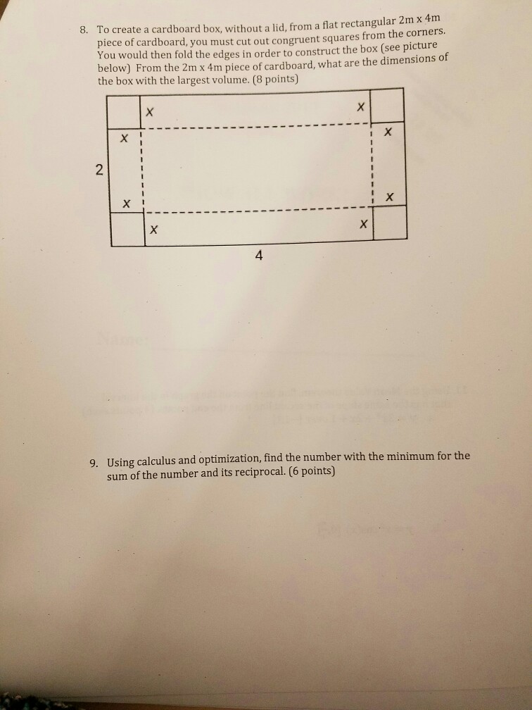 Solved 8. To create a cardboard box, without a lid, from a | Chegg.com