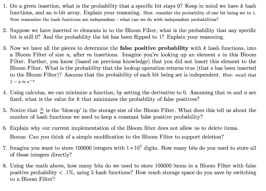 math about Bloom Filter, basic knowledge: (question | Chegg.com