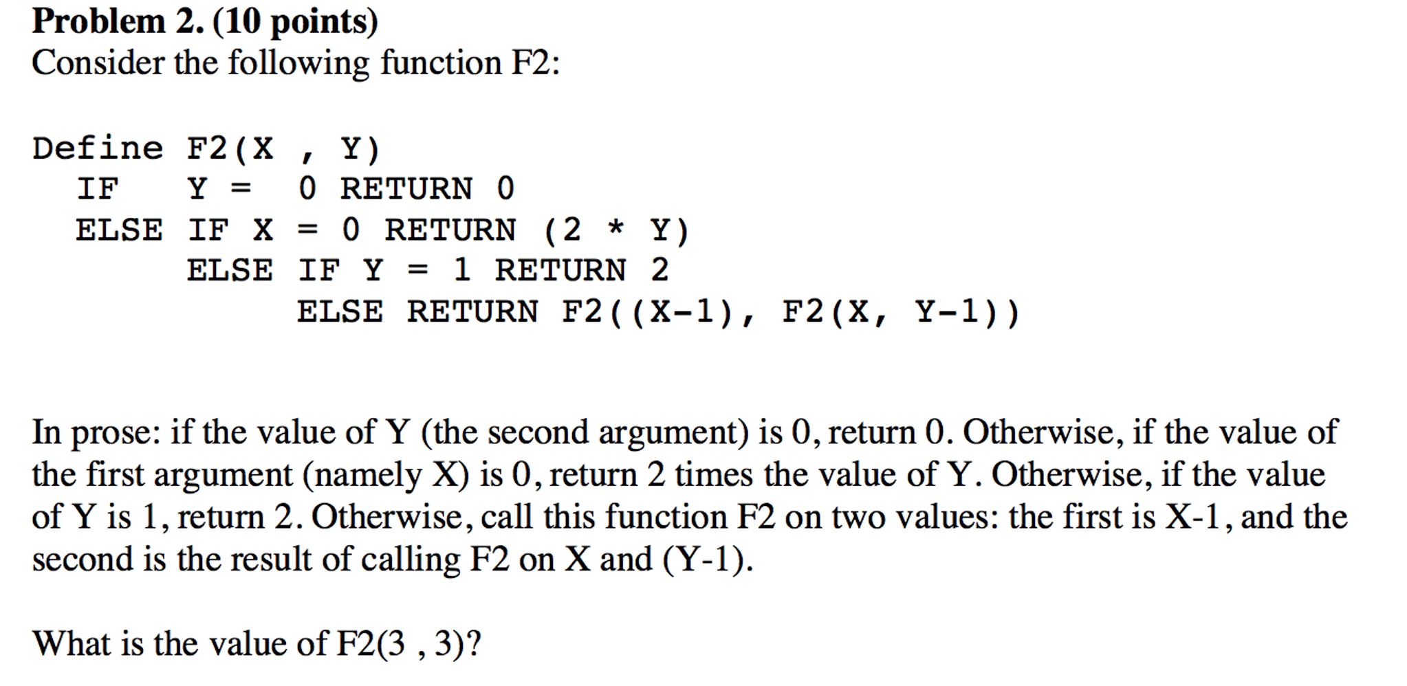 Solved Consider the following function F2: Define F2(X, Y) | Chegg.com