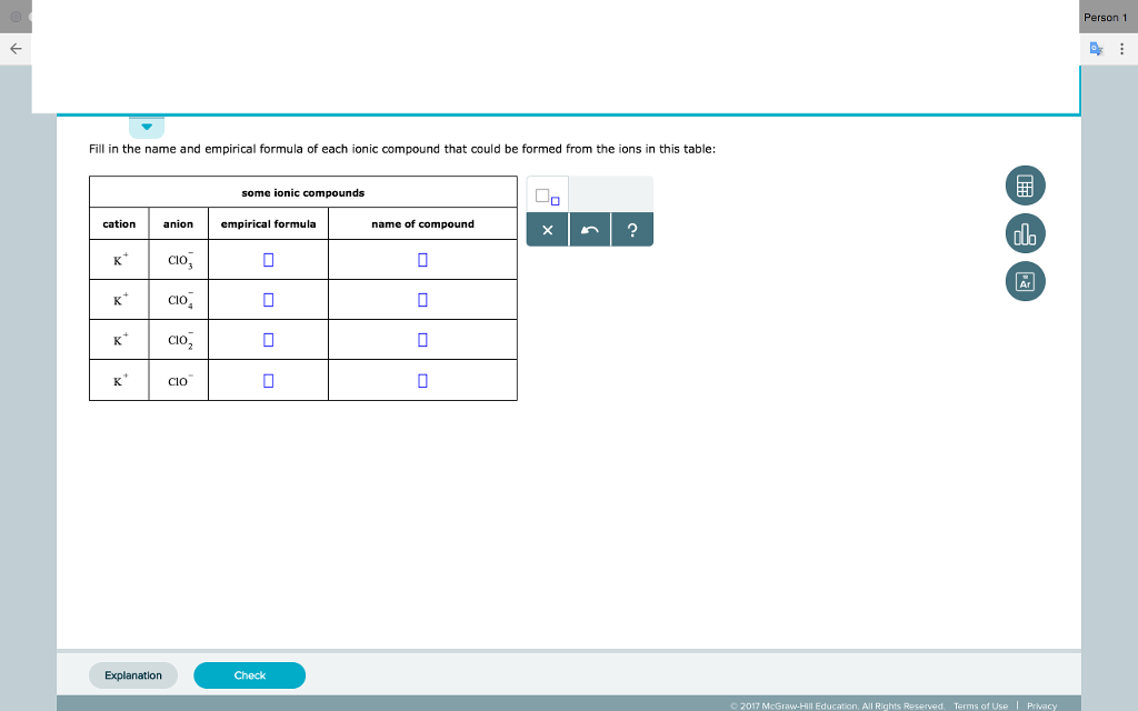 Solved Fill in the name and empirical formula of each ionic | Chegg.com