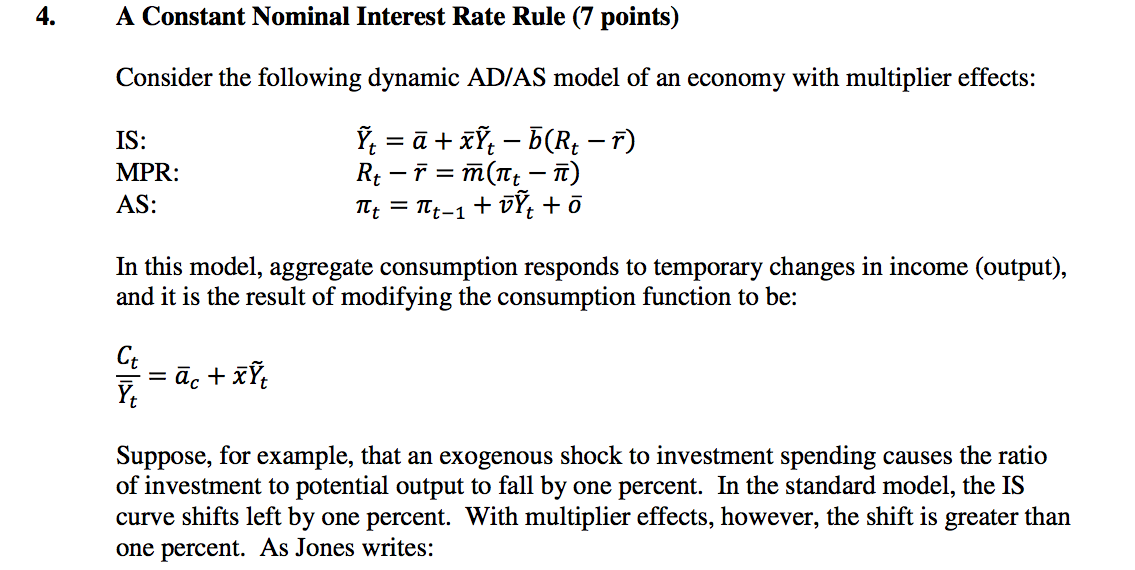 Solved 4. A Constant Nominal Interest Rate Rule (7 points) | Chegg.com
