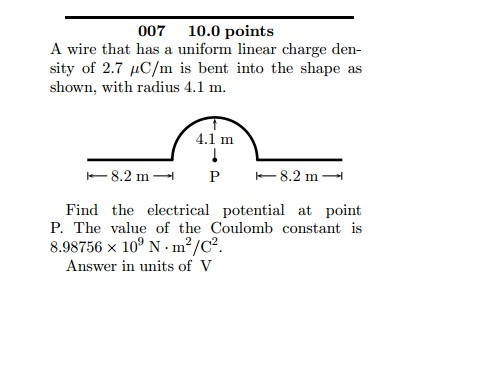 Solved A wire that has a uniform linear charge density of | Chegg.com