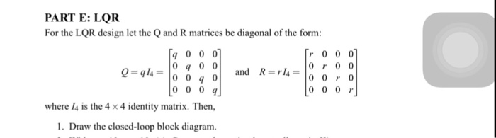 Solved For the LQR design let the Q and R matrices be | Chegg.com