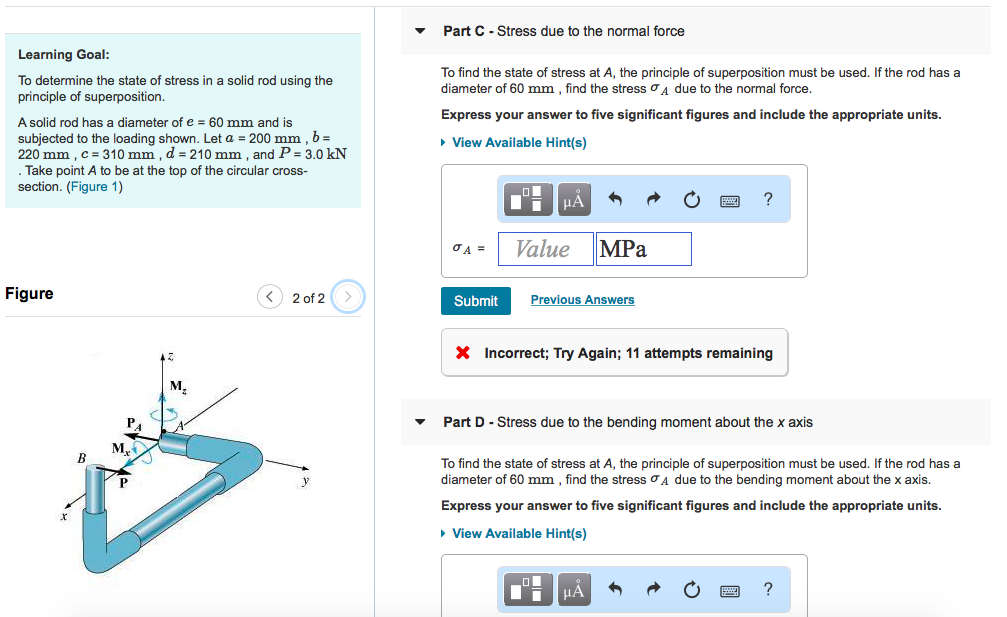 Solved Part C Stress due to the normal force Learning Goal . | Chegg.com