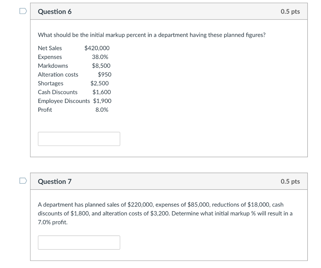 Solved Question 6 0.5 pts What should be the initial markup | Chegg.com