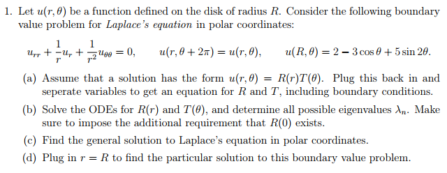 Solved Let u(r, theta) be a function defined on the disk of | Chegg.com