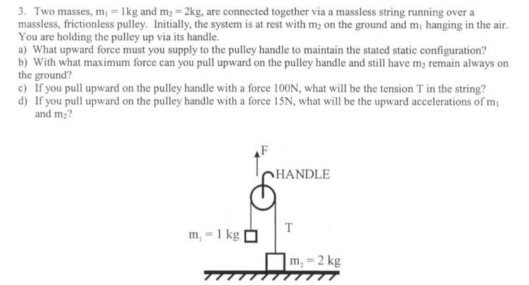 Solved Two masses, m1 = 1 kg and m2 = 2kg, are connected | Chegg.com