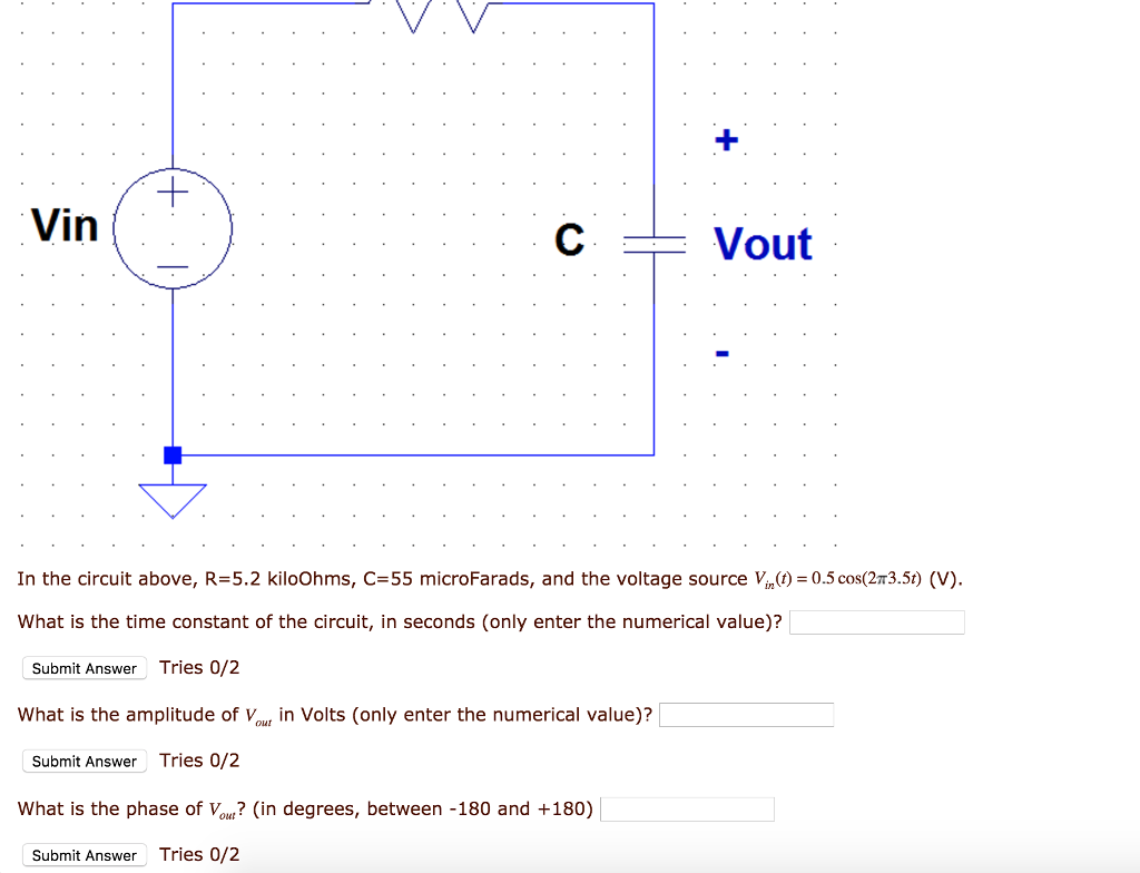 Solved In the circuit above, R = 5.2 kilo Ohms, C = 55 | Chegg.com