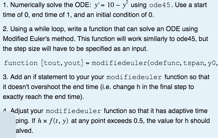 Solved Numerically solve the ODE: y' = 10 - y^2 using ode45. | Chegg.com