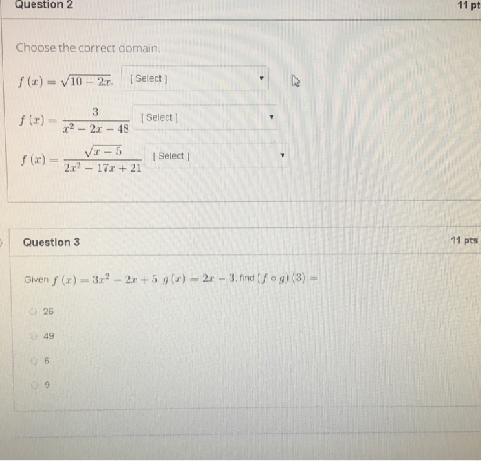 Solved Choose the correct domain. f(x) = Squareroot 10 - 2x | Chegg.com