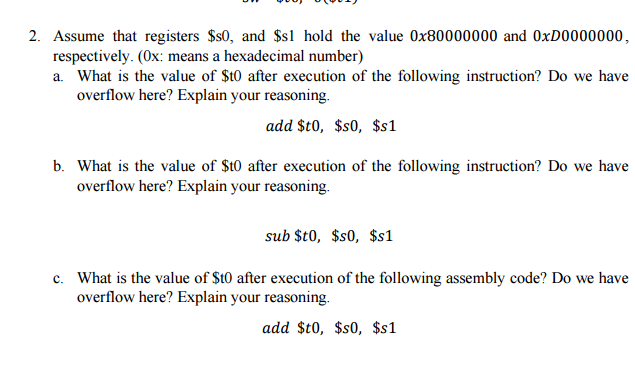 Solved Assume that registers $s0, and $s1 hold the value | Chegg.com