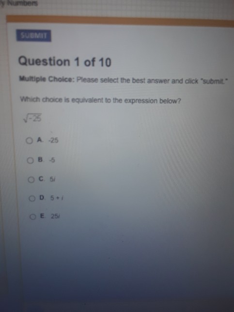 Solved Numbers SUBMIT Question 1 of 10 Multiple Choice: | Chegg.com