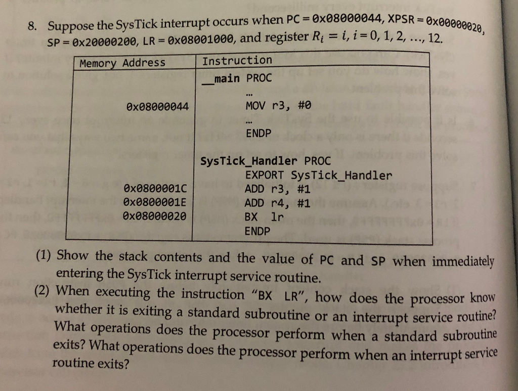 944, XPSR = 0x00000020, 8. Suppose the SysTick | Chegg.com