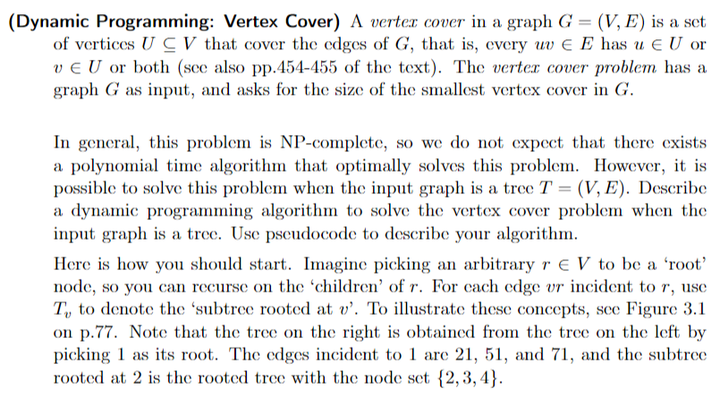 (Dynamic Programming: Vertex Cover) A verter cover in | Chegg.com