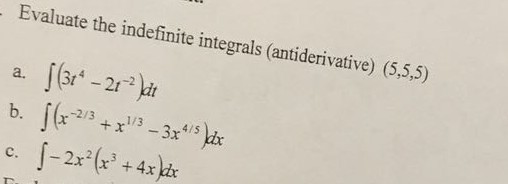 Solved Evaluate the indefinite integrals (antiderivative) | Chegg.com