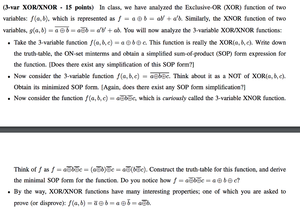 Solved (3-var XOR/XNOR - 15 points) In class, we have | Chegg.com