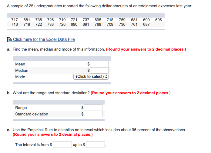 Solved A sample of 25 undergraduates reported the following | Chegg.com
