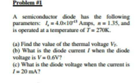 Solved Problem #1 A semiconductor diode has the following | Chegg.com