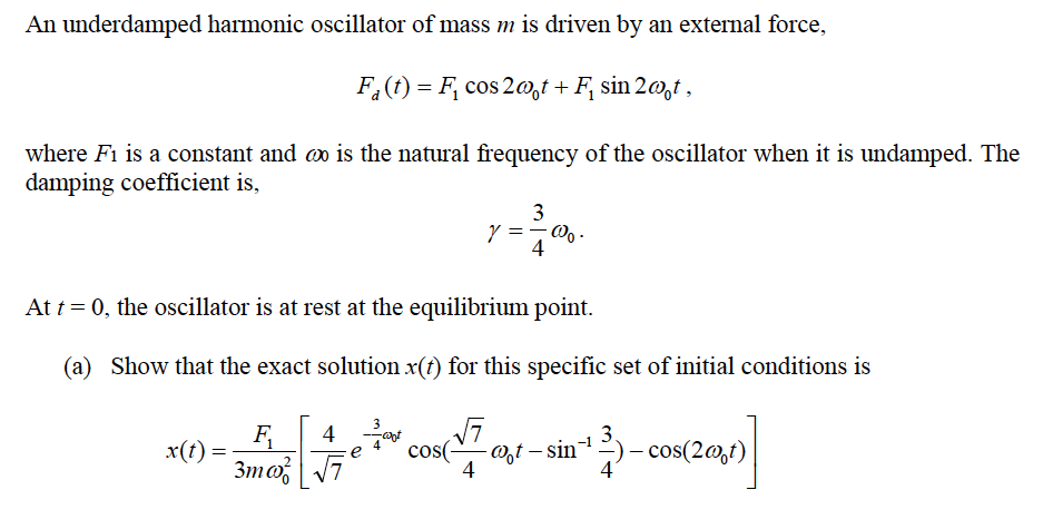 Solved An underdamped harmonic oscillator of mass m is | Chegg.com