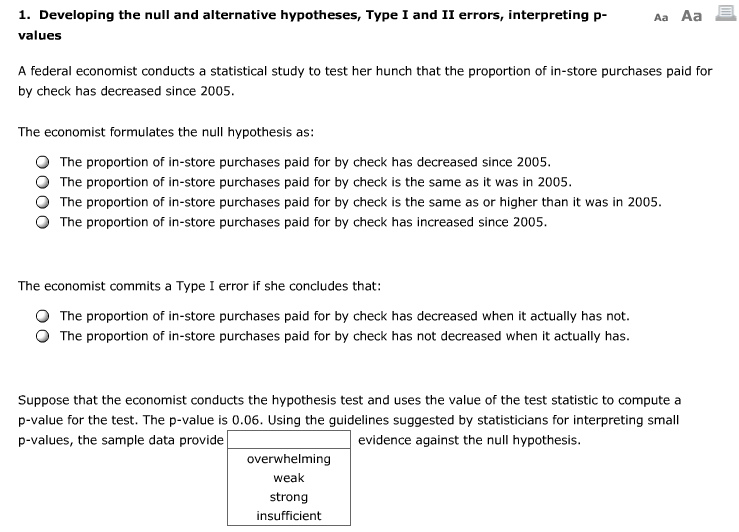 Solved Developing the null and alternative hypotheses, Type | Chegg.com