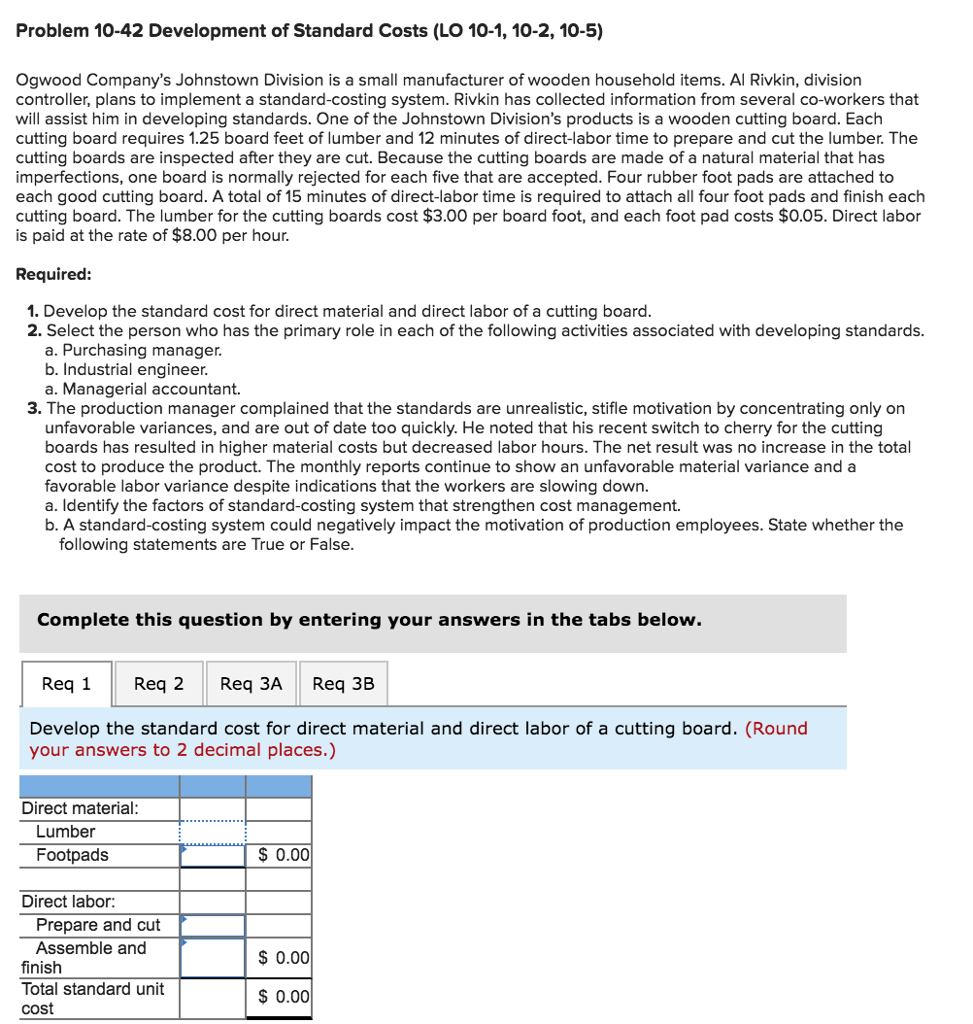 Solved Problem 10-42 Development of Standard Costs (LO 10-1, | Chegg.com