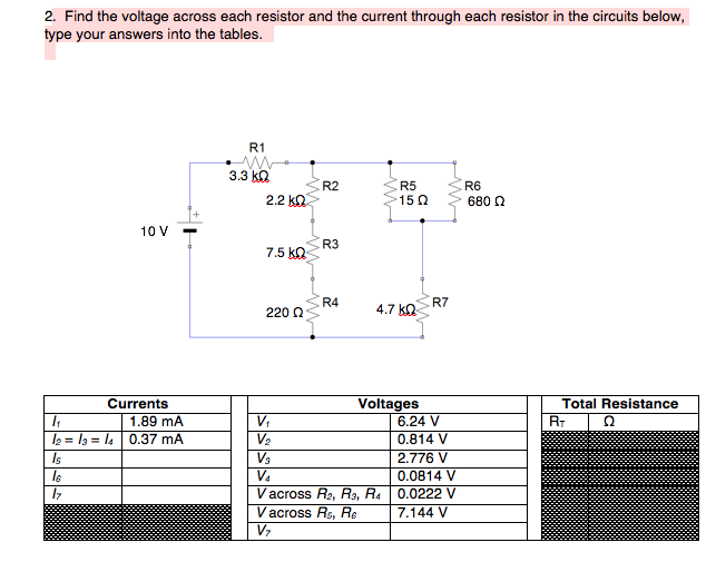 Solved Find the voltage across each resistor and the current | Chegg.com