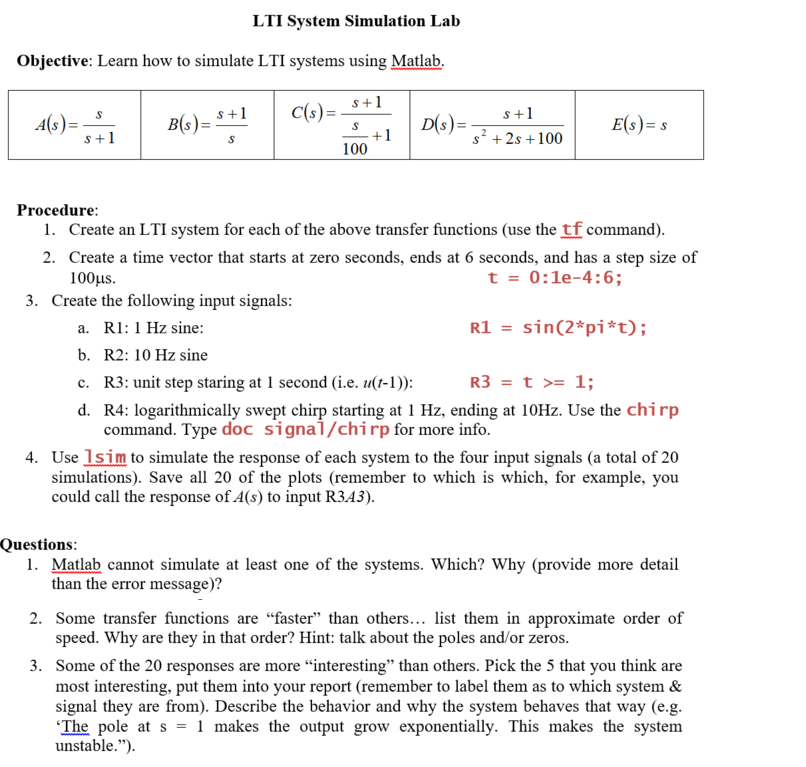 LTI System Simulation Lab Objective: Learn how to | Chegg.com