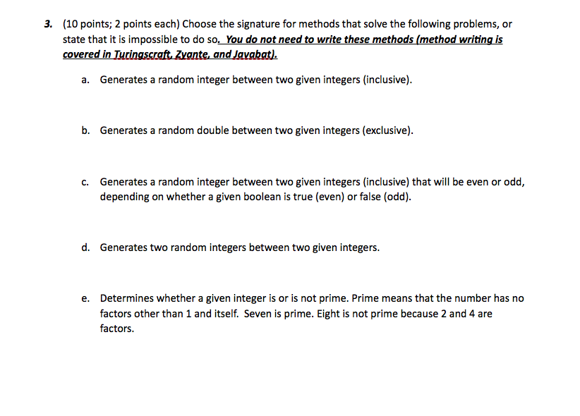 Solved Choose the signature for methods that solve the | Chegg.com