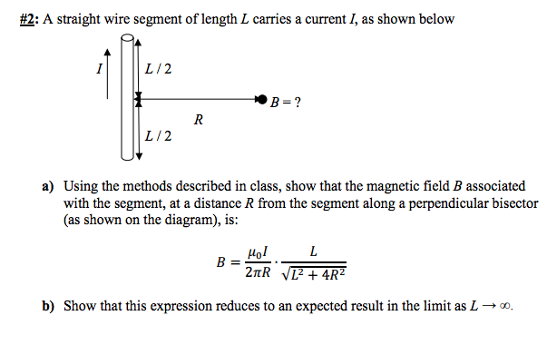 Solved A straight wire segment of length L carries a current | Chegg.com