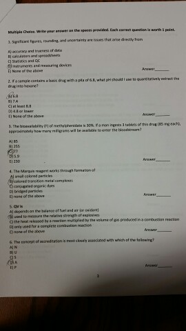 Solved forensic chemistry multiple choice help?!? are my | Chegg.com