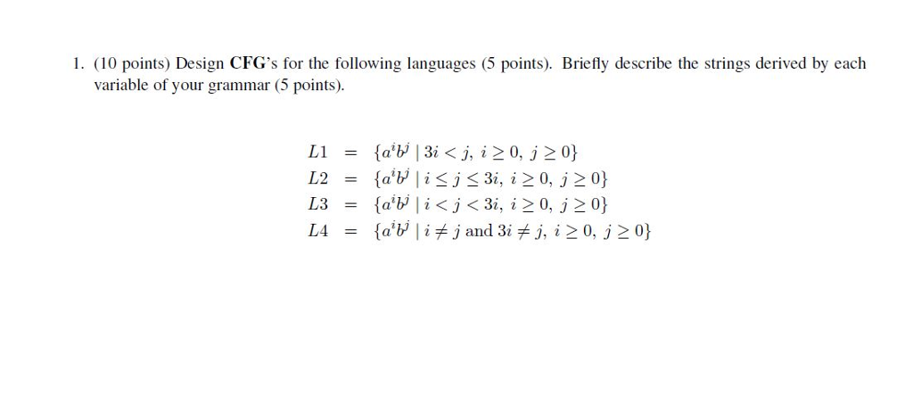 Solved 1. (10 points) Design CFG's for the following | Chegg.com Solved 1. (10 points) Design CFG's for the following | Chegg.com