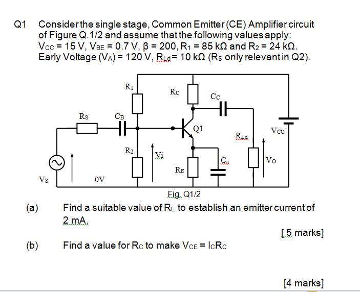 Solved Q1 Consider the single stage, Common Emitter (CE) | Chegg.com